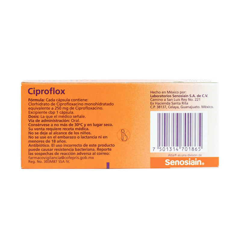 CIPROFLOX 250MG CAP C/12 | Farmacias San Isidro | Farmacia a domicilio