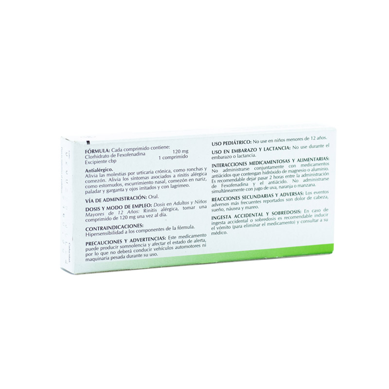 FEXOFENADINA 120MG C/10COMP | Farmacias San Isidro | Farmacia a domicilio